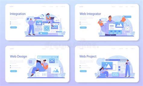 Web Integration Web Banner Or Landing Page Set Website Layout Converting Stock Vector