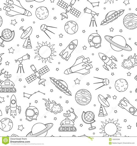 Seamless Illustration On The Theme Of Space And Space Flight The Dark Contour Icons On White