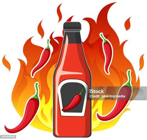 Botol Saus Sambal Dengan Api Ilustrasi Stok Unduh Gambar Sekarang