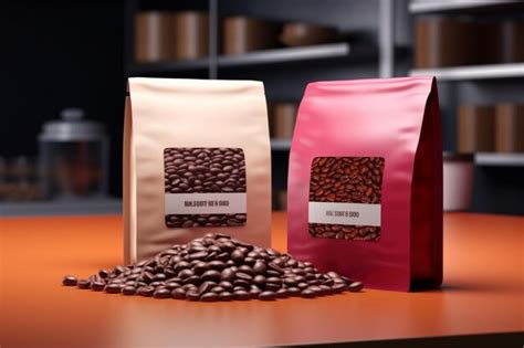 Premium Photo View Of 3d Packaging With Roasted Coffee Beans