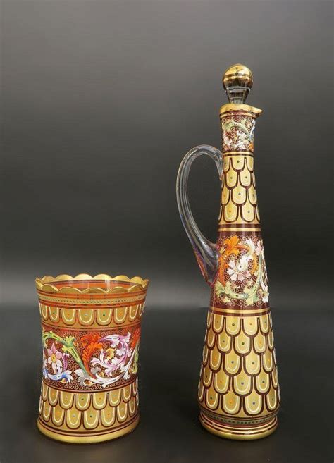 19th C Enameled Moser Decanter And Glass Jan 01 2019 Royal Antiques