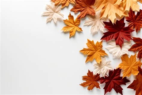 Premium Ai Image A White Background With Autumn Leaves And A White