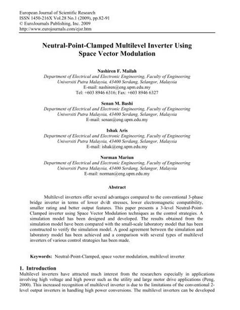Neutral Point Clamped Multilevel Inverter Using Eurojournals