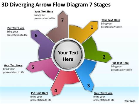 D Diverging Arrow Flow Diagram Stages Arrows Process Software PowerPoint Slides PowerPoint