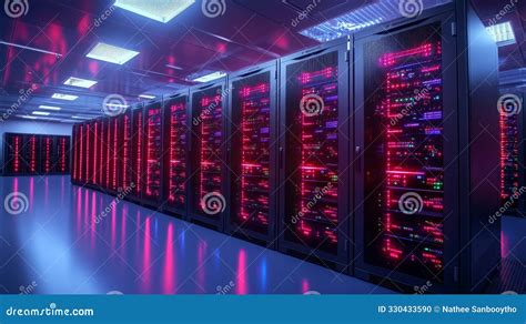 Modern Data Centers With Illuminated Server Racks Stock Illustration Illustration Of Facility