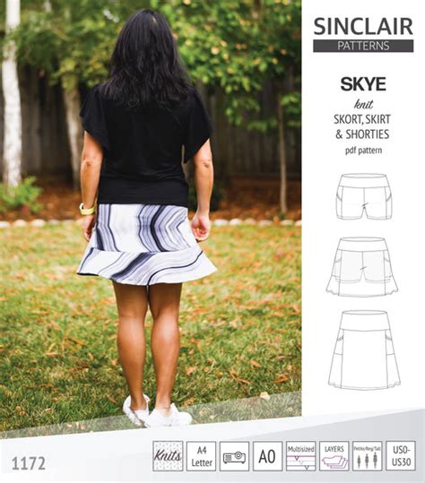 Skye Skort Skirt And Shorties With Pockets And Yoga Waistband Pdf Sewing Pattern Sinclair