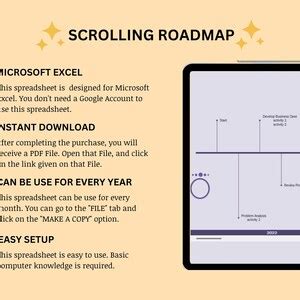 Scrolling Roadmap Excel Sheet Project Tracker Project Management Template Tasks Planner