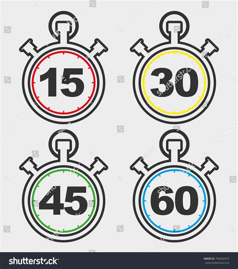 Countdown Analog Timer Icons Set Illustration Stock Illustration