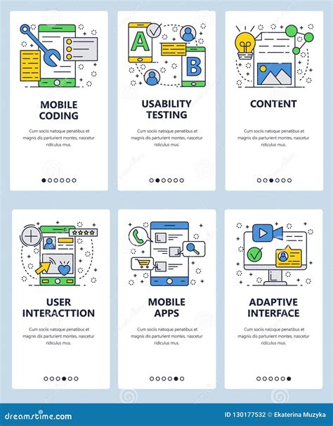 Vector Web Site Linear Art Onboarding Screens Template Mobile Apps Development And Testing