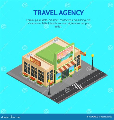 Travel Agency Facade Building Concept Card D Isometric View Vector Stock Vector Illustration