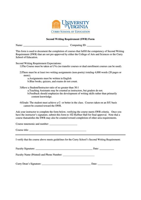 Fillable Second Writing Requirement Swr Form Printable Pdf Download