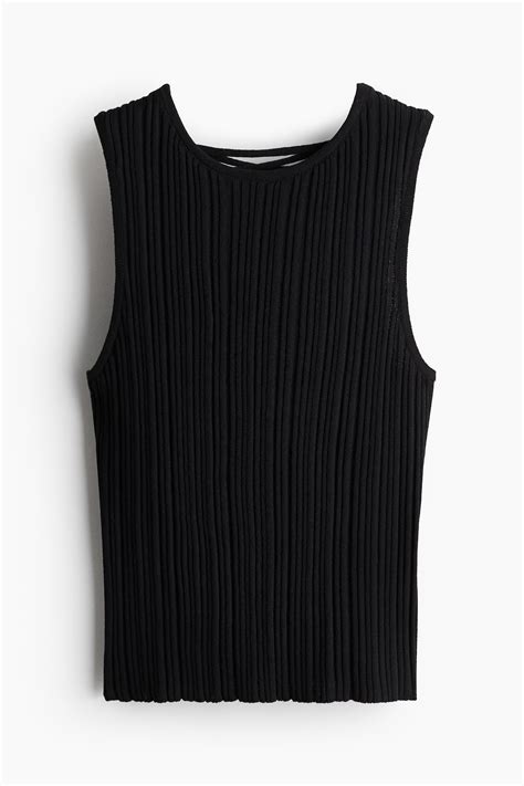 Lacing Detail Rib Knit Tank Top Black Ladies Handm Us