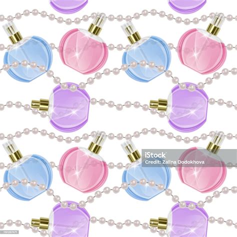 향수 병 및 만화 스타일의 진주의 인쇄와 함께 완벽 한 끝 없는 패턴 배경 화면 포장지 웨딩 카드에 대 한 식품 산업에서 사용할
