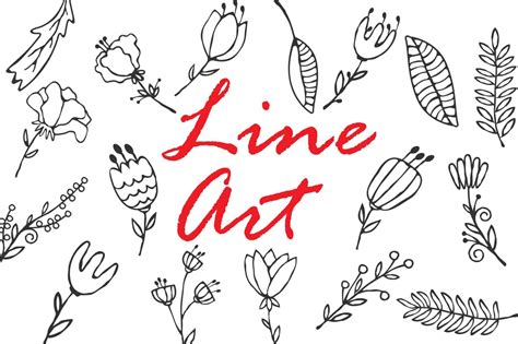 17 Line Art Doodle Flowers Leaves Set Graphic By Studiobest Creative