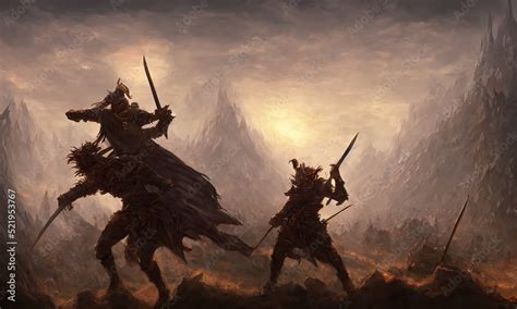 Fantasy Medieval Battle Of The Warriors Of Good And Evil Battlefield