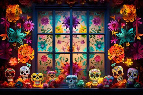 Traditional Day Of The Dead Papel Picado Window Stock Illustration