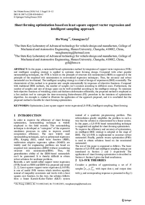 Pdf Sheet Forming Optimization Based On Least Square Support Vector Regression And Intelligent