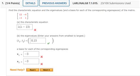 Solved Ind The Characteristic Equation And The Eigenvalues