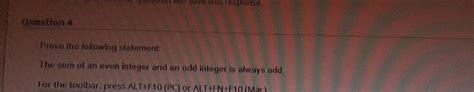 Solved Prove Fhe Following Statement The Sum Of An Even
