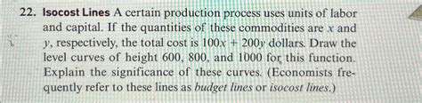 Solved Isocost Lines A Certain Production Process Uses Units