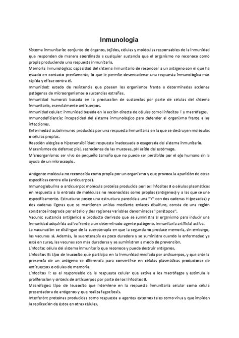 Inmunología Resumen Bloque De Inmunología Inmunología Sistema Inmunitario Conjunto De