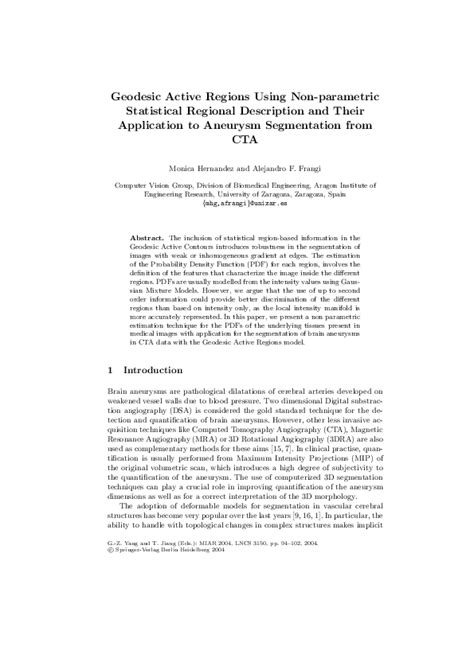 Pdf Geodesic Active Regions Using Non Parametric Statistical Regional