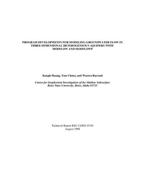 Pdf Program Developments For Modeling Groundwater Flow In Three Dimensional Heterogeneous