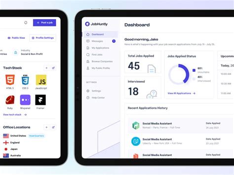 Jobhuntly Applicant Dashboard Dashboard Application Dashboard Design