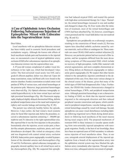 Pdf A Case Of Ophthalmic Artery Occlusion Following Subcutaneous