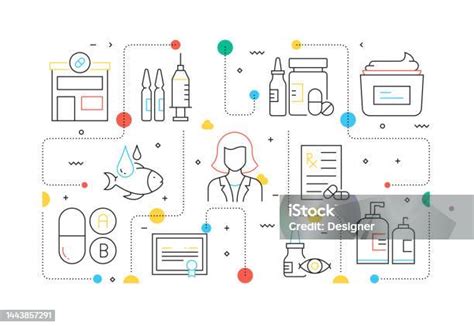 약국 관련 라인 스타일 배너 디자인 웹 페이지 헤드 라인 브로셔 연례 보고서 및 책 표지 약국에 대한 스톡 벡터 아트 및 기타 이미지 Istock