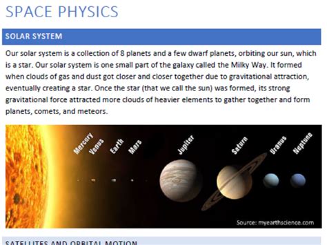 Space Physics GCSE Physics Summary Notes Teaching Resources