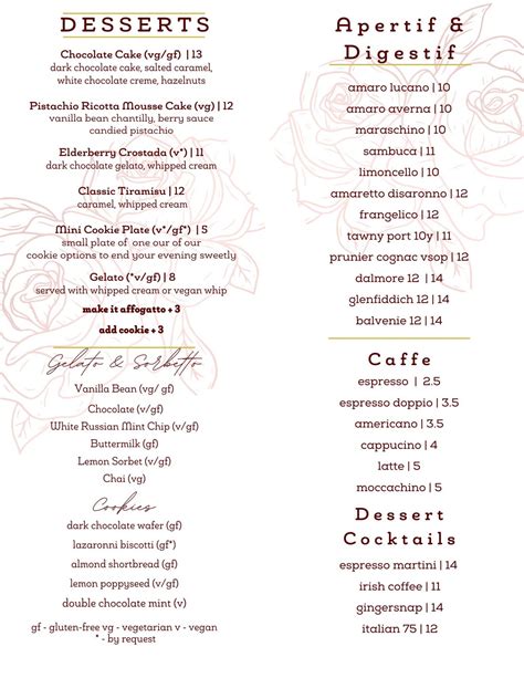 Dessert Menu Rosannas