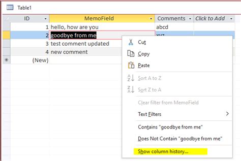 Column History In Long Text Fields