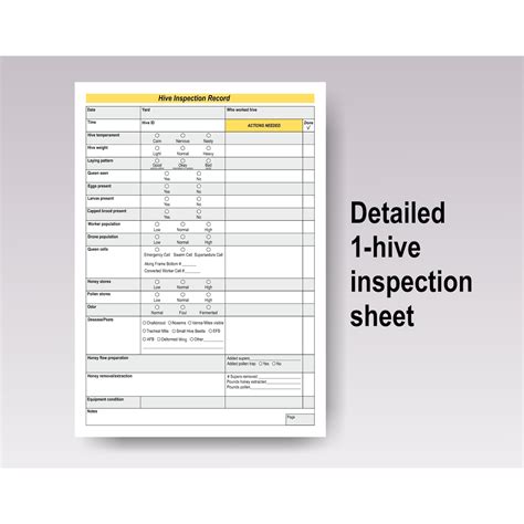 Beehive Inspection Checklist Pdf Form Printable Bee Hive Etsy