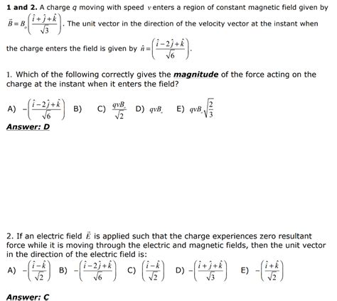 Solved 1 And 2 A Charge Q Moving With Speed Venters A