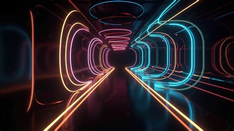 Terowongan Kosong Dengan Lampu Neon 3d Membuat Garis Bercahaya
