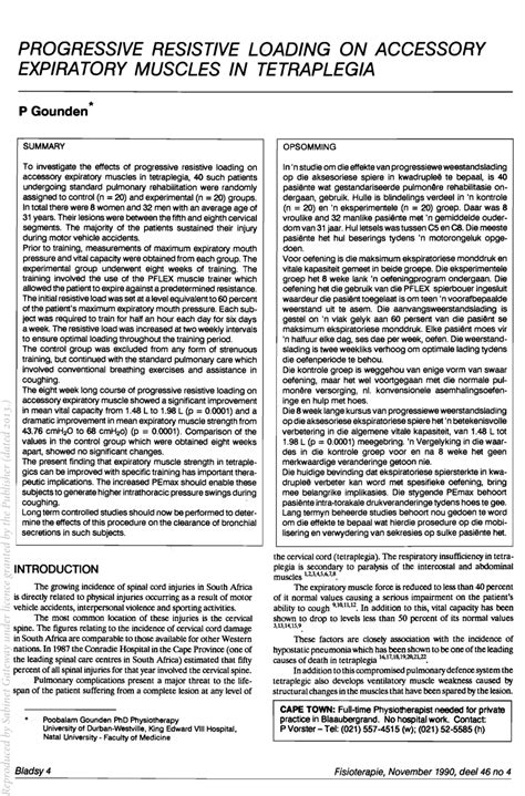 Pdf Progressive Resistive Loading On Accessory Expiratory Muscles In Tetraplegia
