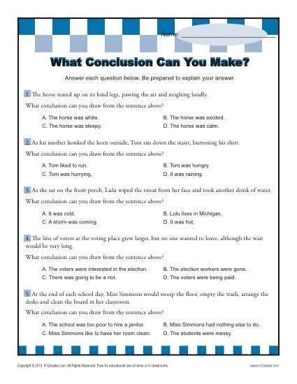 Conclusion Worksheets For Drawing Inferences