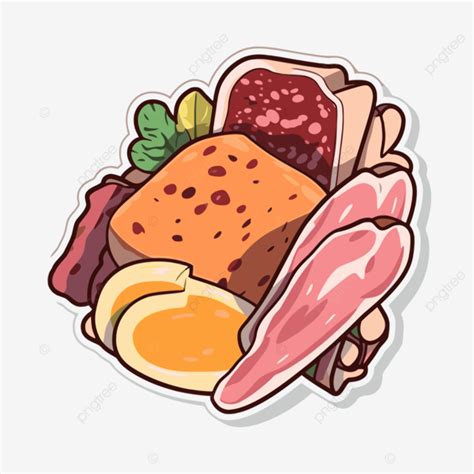 Sticker With Sliced Meat Vector Charcuterie Sticker Cartoon Png And