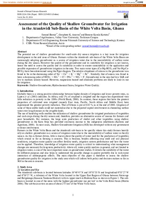 Pdf Assessment Of The Quality Of Shallow Groundwater For Irrigation