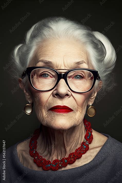 Senior Fashion Portrait Elegant Senior Woman With Glasses Beautiful