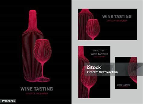 Template Desain Dengan Ilustrasi Modern Gelas Anggur Dan Botol