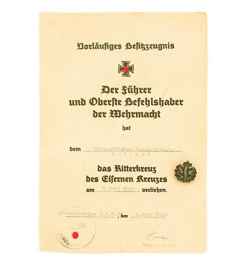 Vorläufiges Besitzzeugnis zum auctions price archive