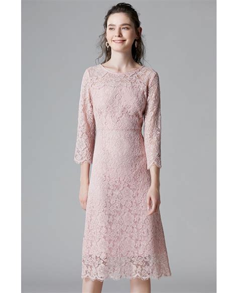L 5xl Plus Size Gorgeous Pink Lace Midi Dress With Sleeves Zty001