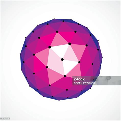 연결된 검은색 선과 점이 있는 추상3d 면그림 보라색 벡터 낮은 폴리 디자인 요소 그리드 및 라인 메쉬와 사이버 네틱 구체 모양