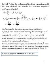 Simple Linear Regression LECTURE NOTES Part With R Output Pdf Ch Testing The