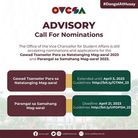 Call For Nominations Gawad Tsanselor Sa Natatanging Mag Aaral 2023