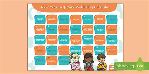New Year Self Care Eyfs Wellbeing Calendar