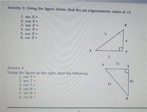 Solved Activity 3 Using The Figure Below Find The Six Trigonometric