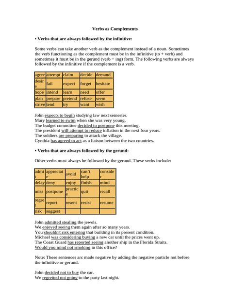 Verbs As Complements Pdf Verb Preposition And Postposition